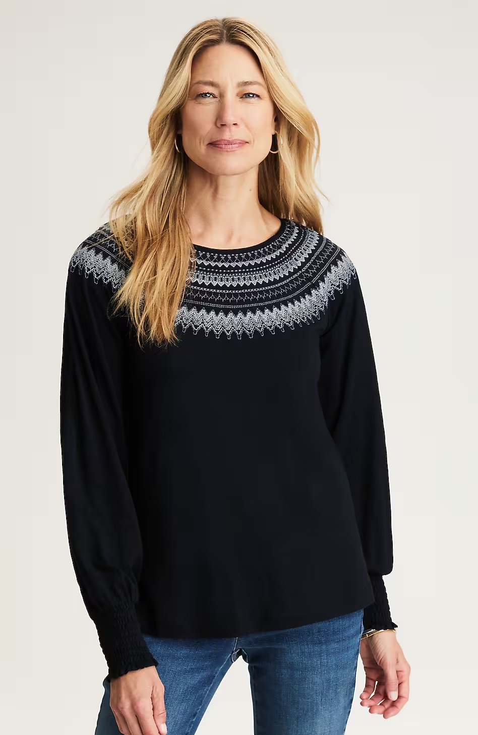 Fair Isle Embroidered Smocked Top - Refresh Your Wardrobe With New J ...